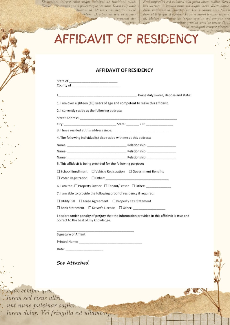 Affidavit of Residency Template- Editable MS Word | Instant Download - Etsy