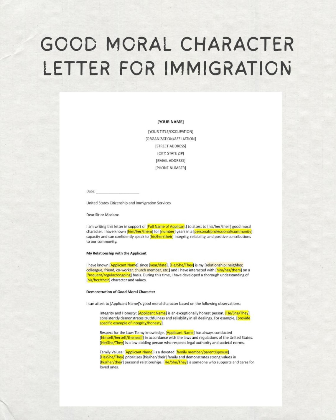 Good Moral Character Letter for Immigration Template - Editable MS Word ...