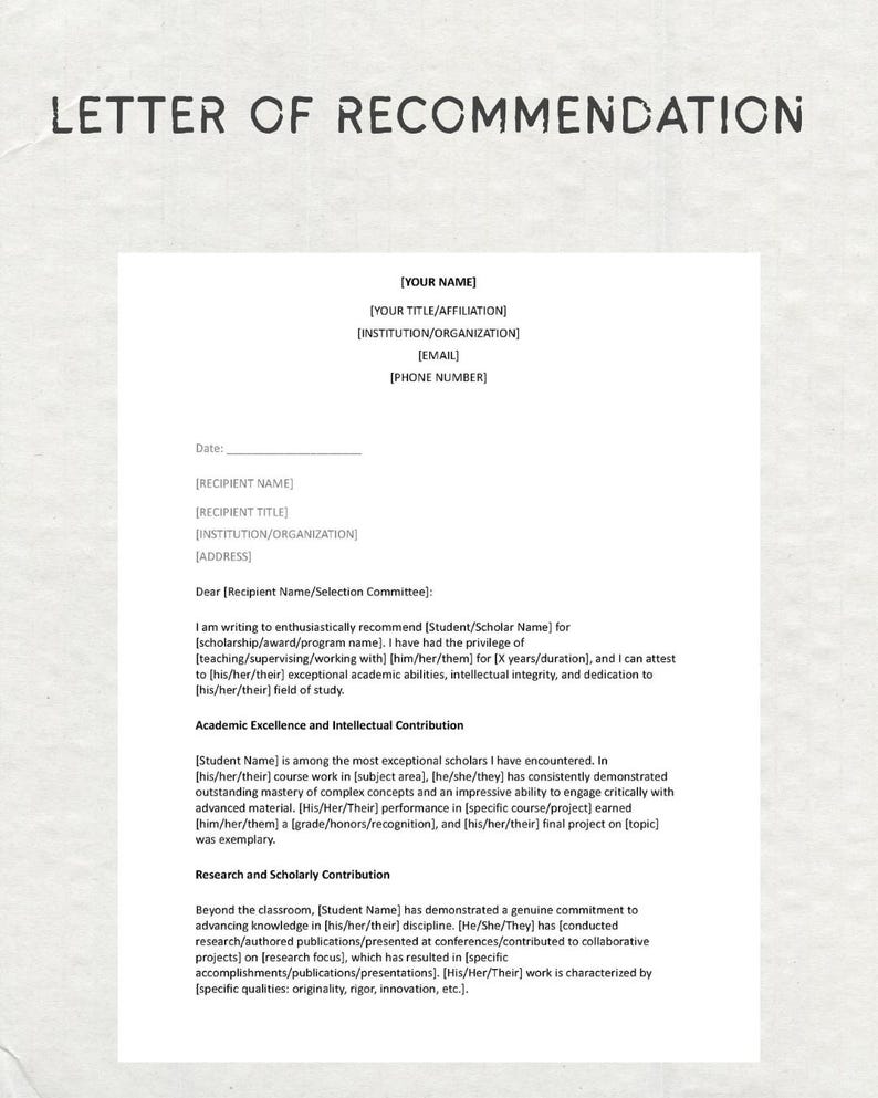 Letter of Recommendation Template - Editable MS Word (instant Download ...