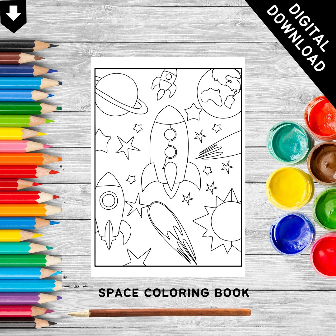 Space Coloring Book for Adults & Kids | Planets, Galaxy (digital ...