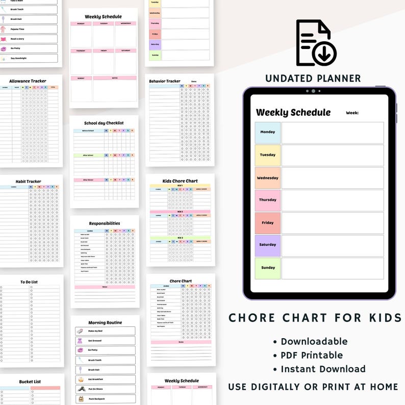 Kids Chore Chart Printable | Editable Daily & Weekly Routine (digital ...
