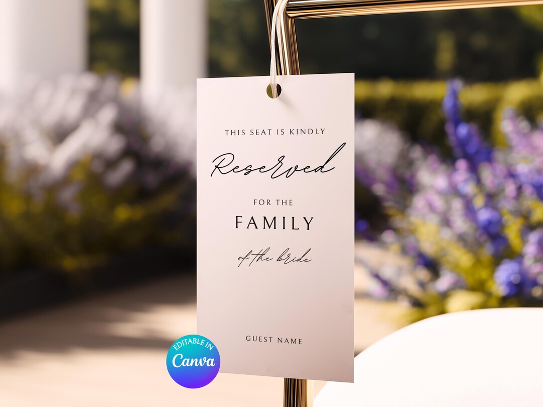 Reserved Seating Tag Template | Wedding Ceremony Printable Reserved ...