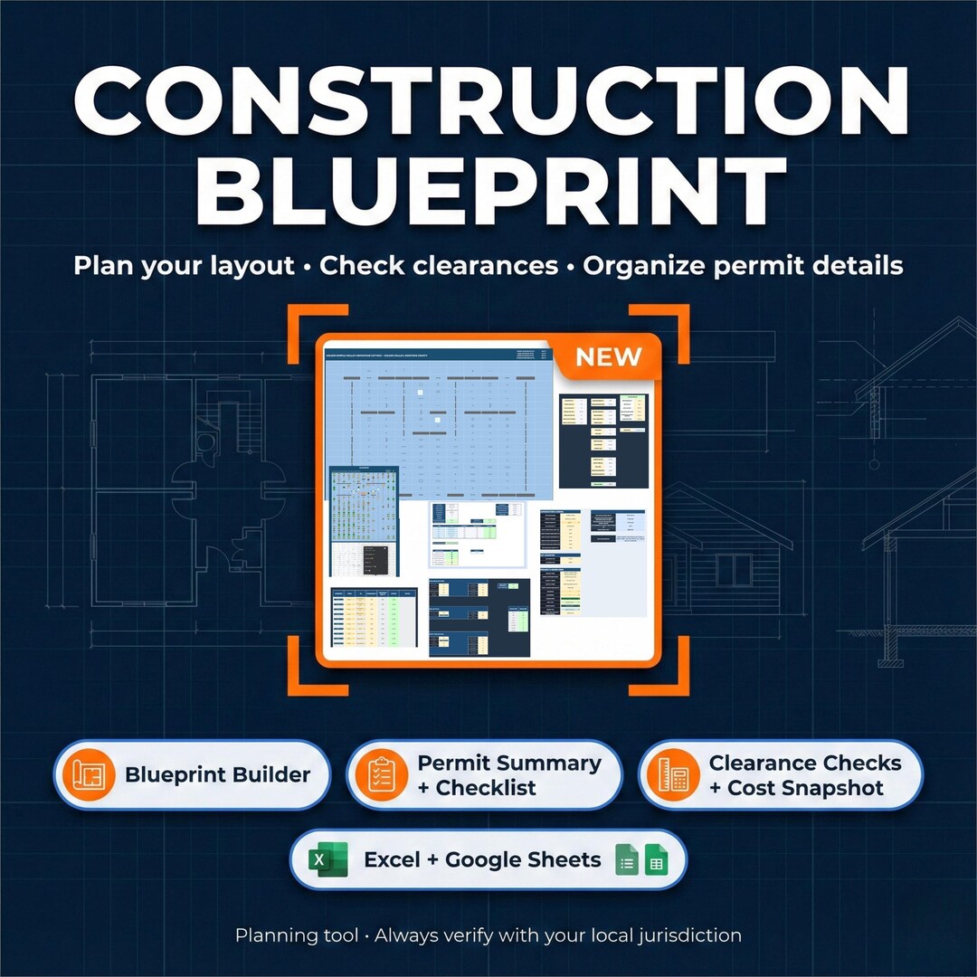 Construction Blueprint Bundle Spreadsheet | Site Plan + Setback Checker ...