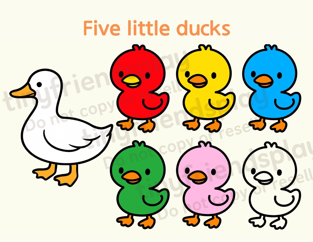 Five Little Ducks Clipart Set | 3000px PNG | Line Art + Color Ducks ...