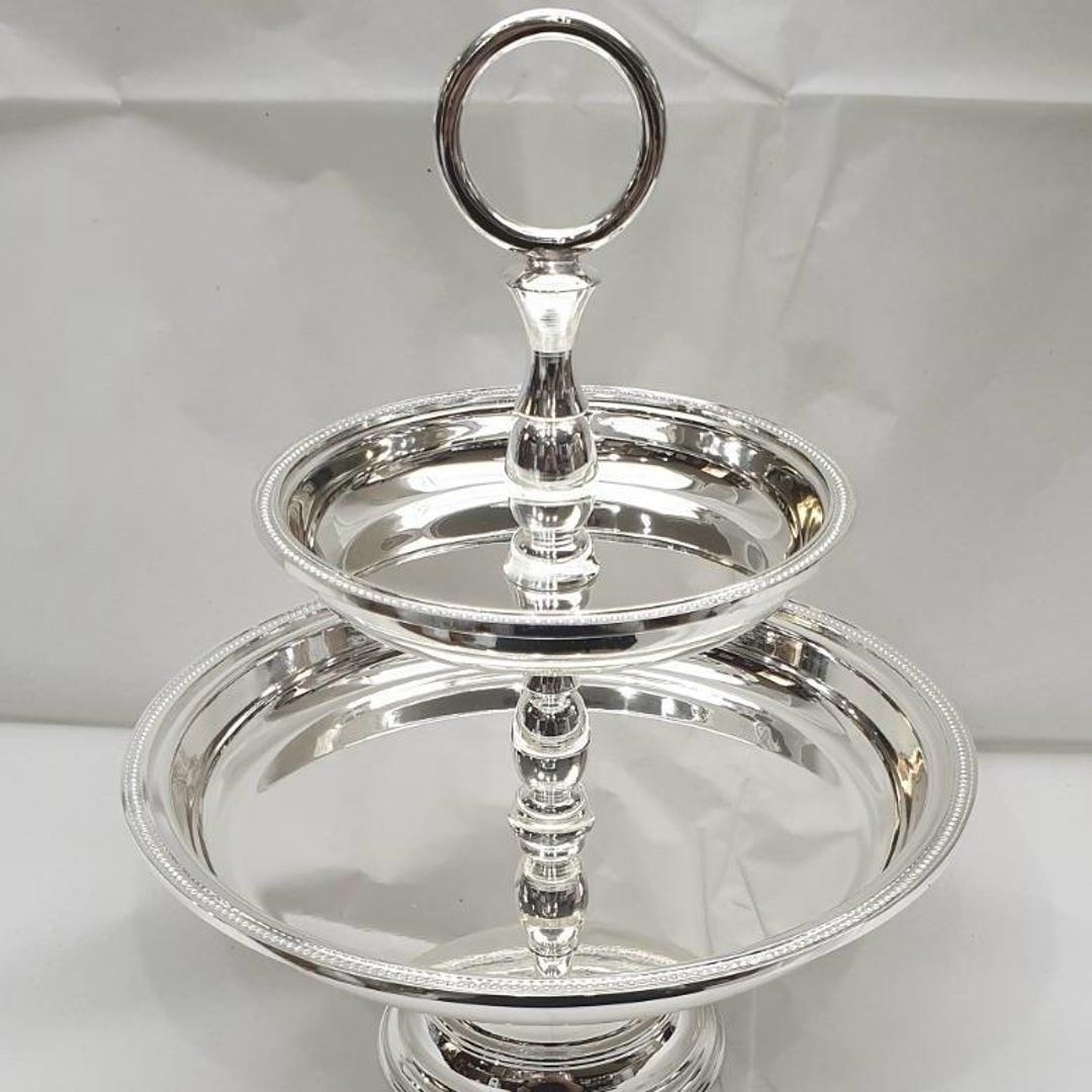 Silver 2 Tier Serving Stand With Ring Handle, 7.5" & 5" Tiered Tray ...