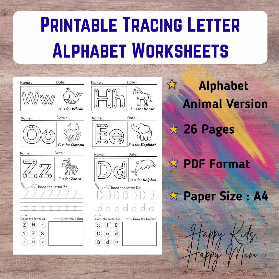 Alphabet Tracing Worksheets A-Z Animal Version – Printable Handwriting ...
