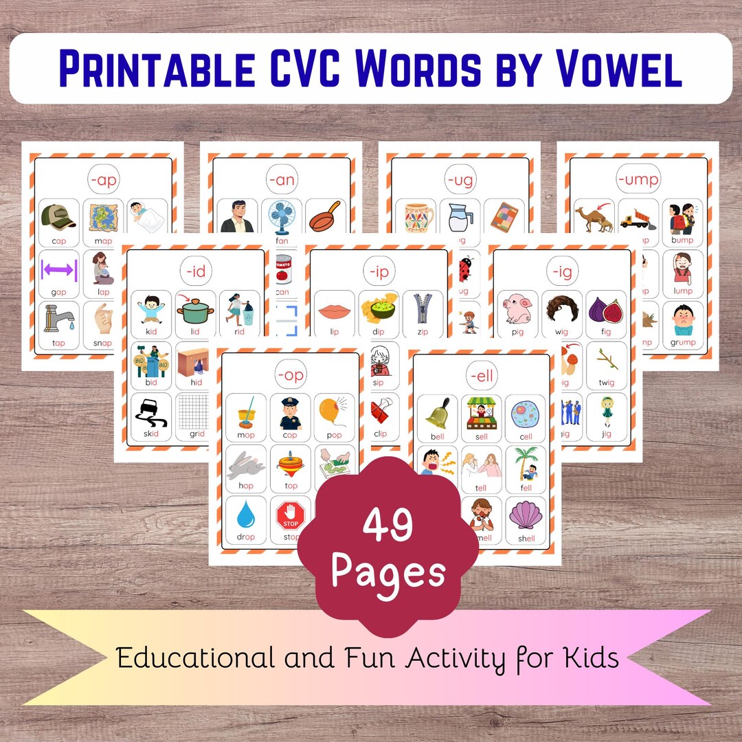 CVC Words Learning Cards | Phonics, Visual Reading, A4 (PDF Download ...