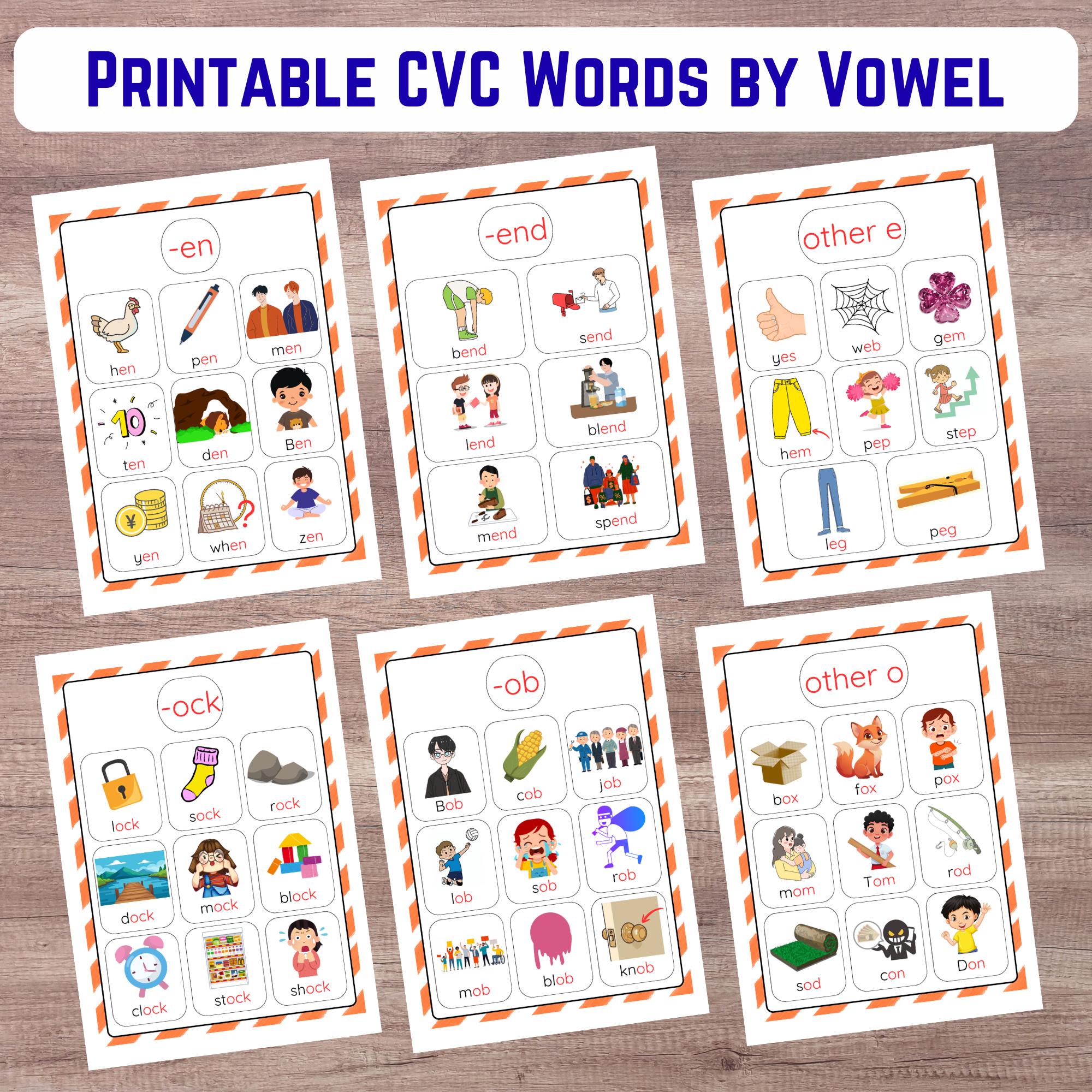 CVC Words Learning Cards | Phonics, Visual Reading, A4 (PDF Download ...