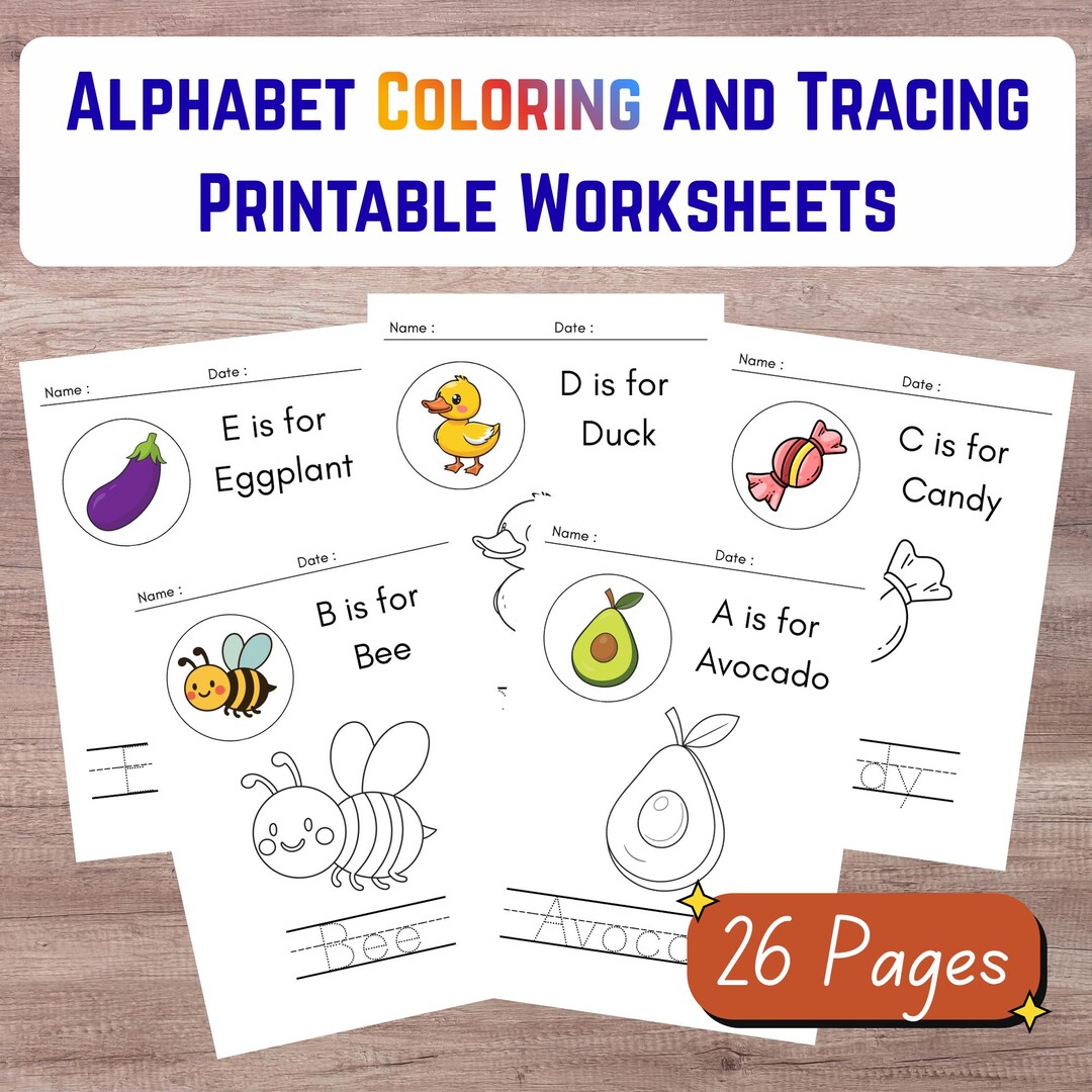 26 Alphabet Tracing Coloring Worksheets A-Z, Preschool Letter Practice ...