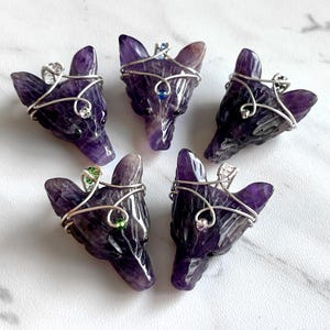 Amethyst Wolf Pendant, Handmade Purple Amethyst Crystal Necklace ...