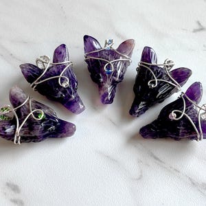 Amethyst Wolf Pendant, Handmade Purple Amethyst Crystal Necklace ...