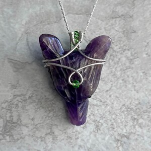 Amethyst Wolf Pendant, Handmade Purple Amethyst Crystal Necklace ...
