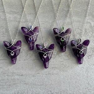 Amethyst Wolf Pendant, Handmade Purple Amethyst Crystal Necklace ...