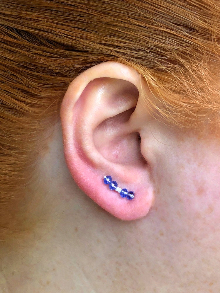 Ear Climber Earring, Silver Ear Crawler, Ear Cuff With Beads, Ear Sweep ...