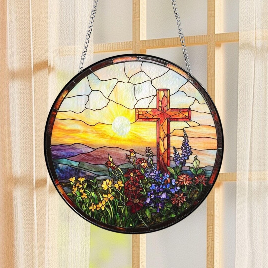 Kayannuo Flower Faux Stained Glass Suncatcher – Religious Bible Verse ...