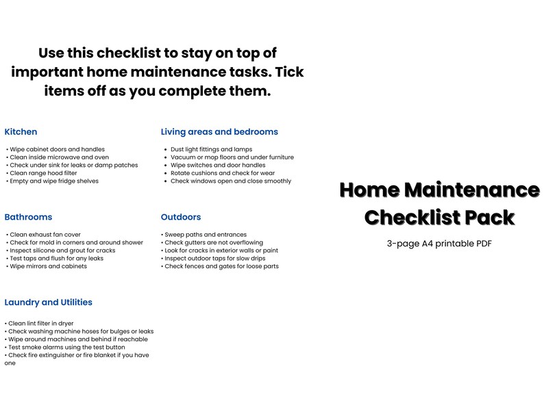 Home Maintenance Checklist Printable Planner PDF - Etsy