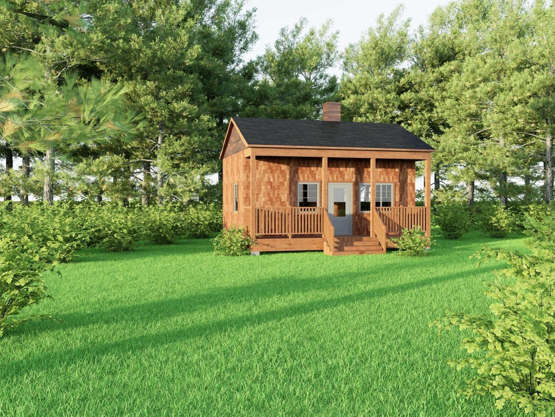 24X20 Small Cabin Plans, 6mx7m Small House Plan, 1 Bed & 1 Bath Tiny ...