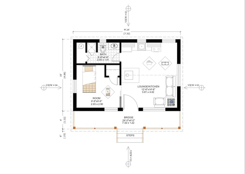24X20 Small Cabin Plans, 6mx7m Small House Plan, 1 Bed & 1 Bath Tiny ...