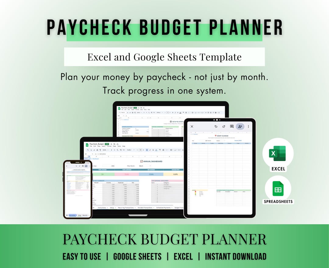 Paycheck Budget Spreadsheet, Weekly & Biweekly Budget Planner, Google ...