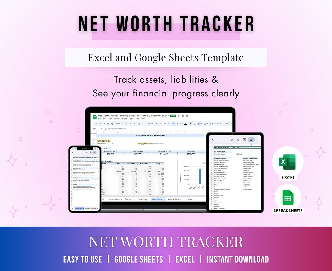Net Worth Tracker Spreadsheet, Google Sheets Net Worth Calculator ...