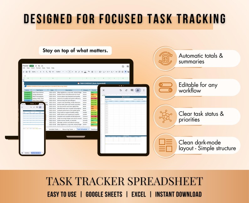 Task Tracker Spreadsheet, to Do List Planner, Google Sheets & Excel ...