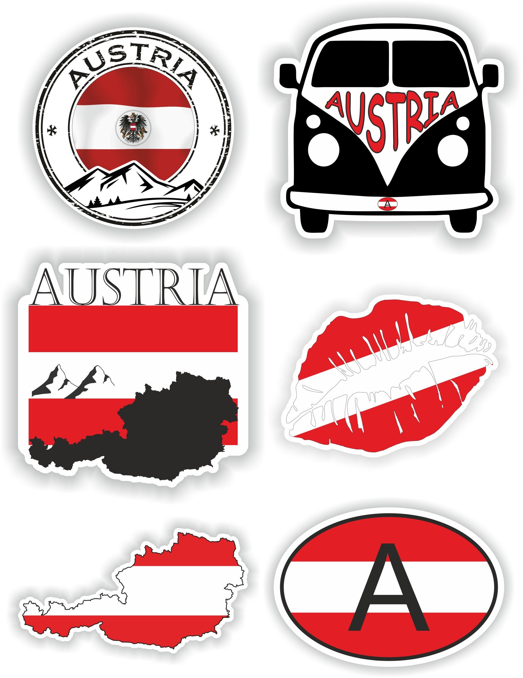 Austria Set Of Stickers For Laptop Book Water Bottle Fridge Guitar