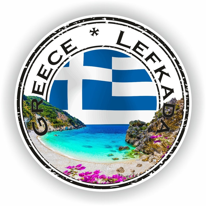 Greece Lefkada Island Seal Sticker Round Flag for Laptop Book - Etsy