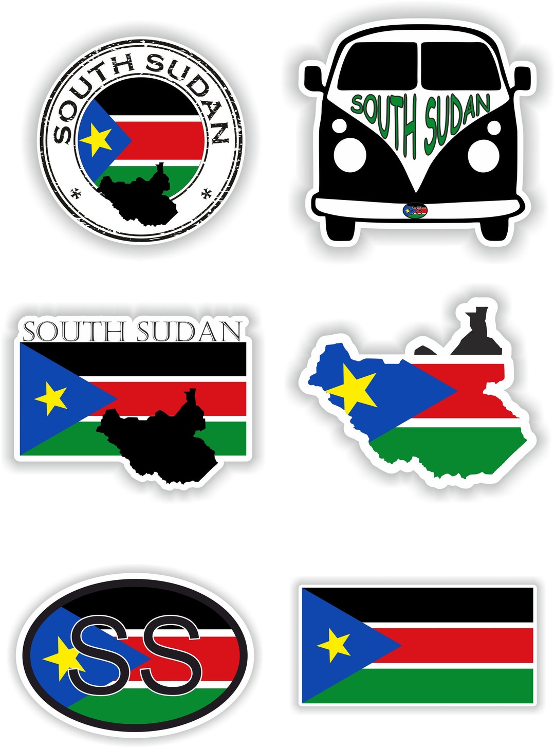 South Sudan Set of Stickers for Laptop Book Water Bottle Fridge Guitar ...