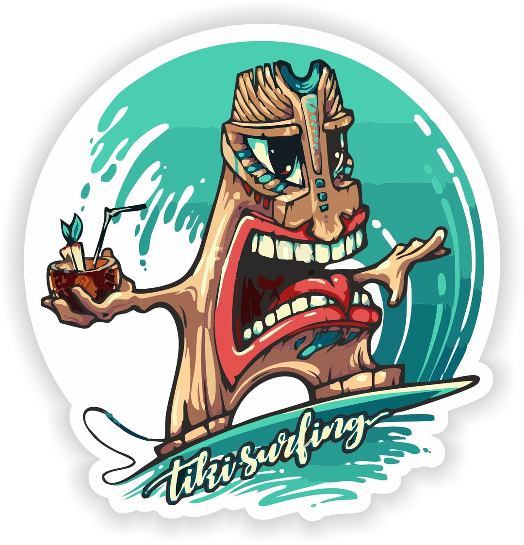 Tiki Surfer Sticker for Bumper Car Van Truck Motorcycle Helmet Toolbox ...