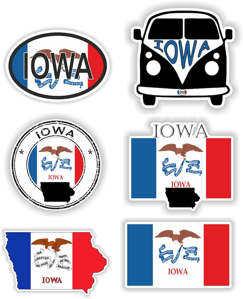 Iowa Set of Stickers for Laptop Book Water Bottle Fridge Guitar ...