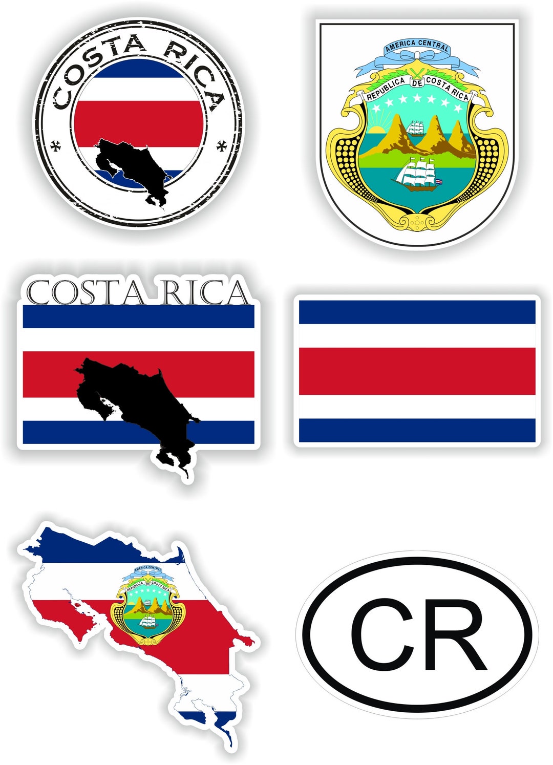 Costa Rica Set of Stickers for Laptop Book Water Bottle Fridge Guitar ...