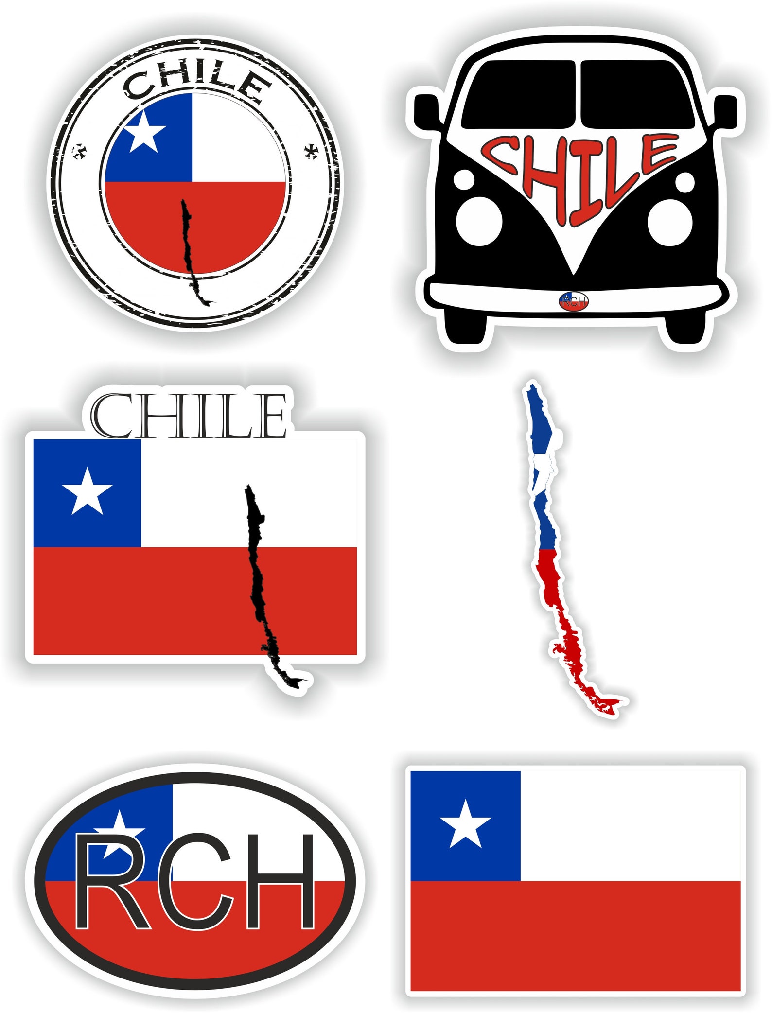 Chile Set of Stickers for Laptop Book Water Bottle Fridge Guitar ...