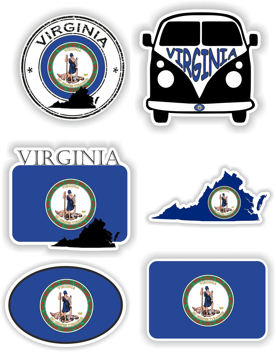 Virginia Set of Stickers for Laptop Book Water Bottle Fridge Guitar ...