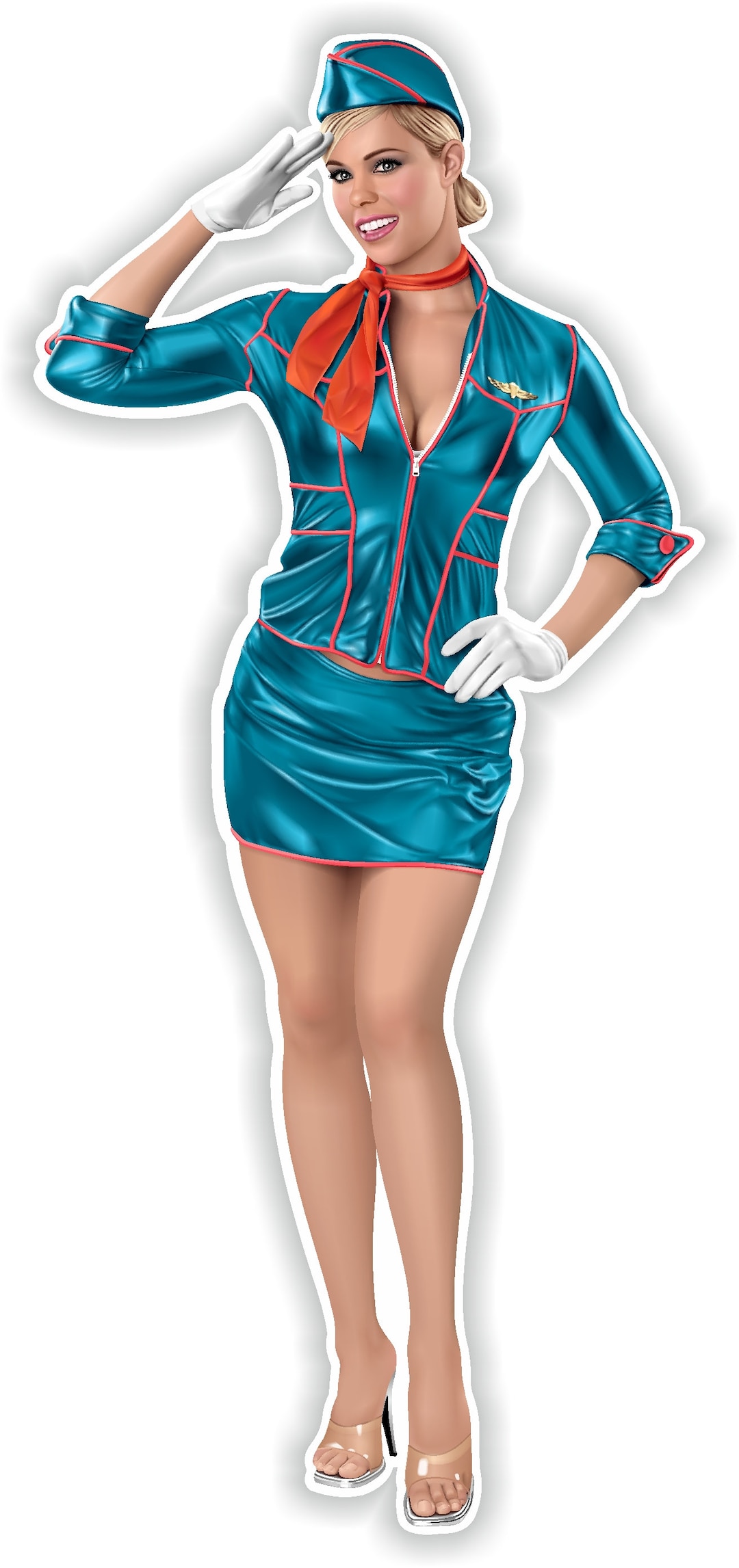 Pin Up Girl Sticker Stewardess Vintage Sexy 03 For Laptop Tablet