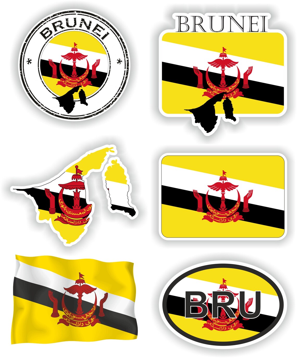 Brunei Set of Stickers for Laptop Book Water Bottle Fridge Guitar ...