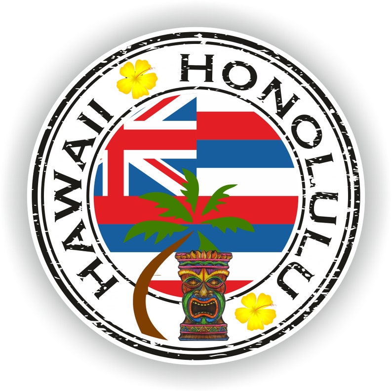Hawaii Honolulu 04 Seal Sticker Round Flag For Laptop Book Etsy