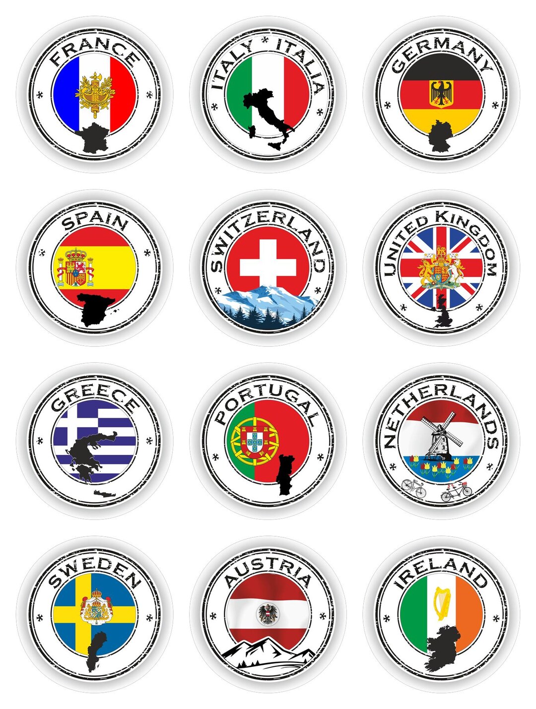 Europe Countries Sticker Bundle – 12 Round Flag Stamp Vinyl Stickers ...
