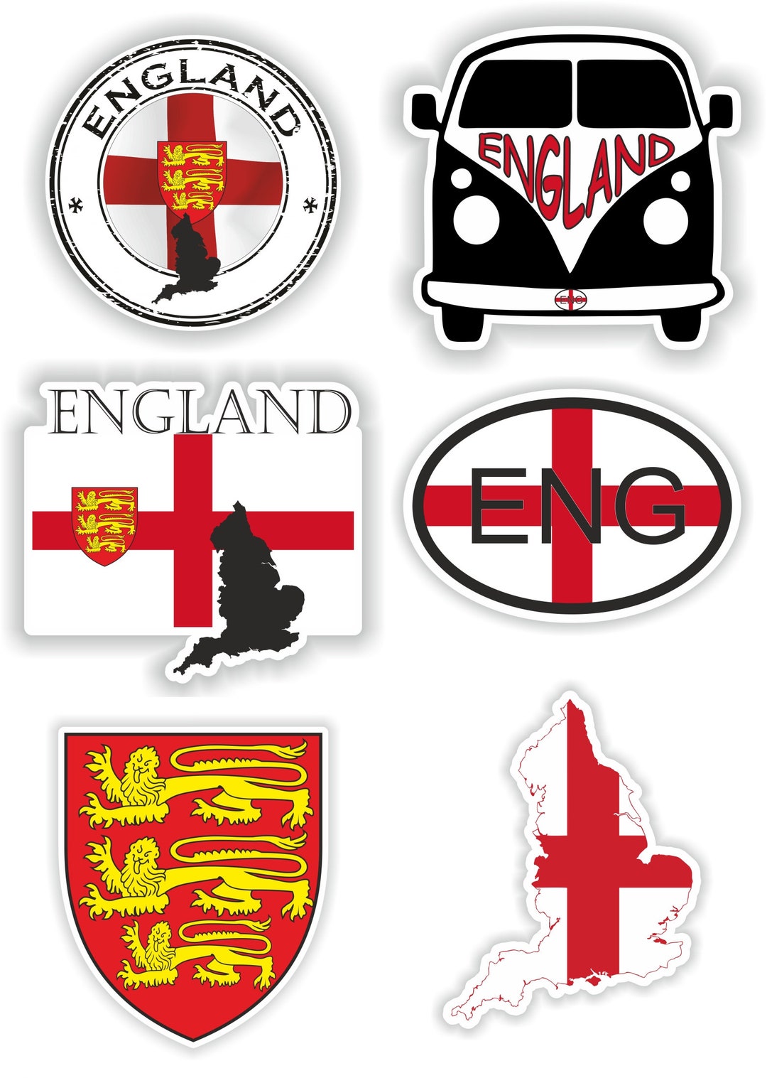 England Set of Stickers for Laptop Book Water Bottle Fridge Guitar ...