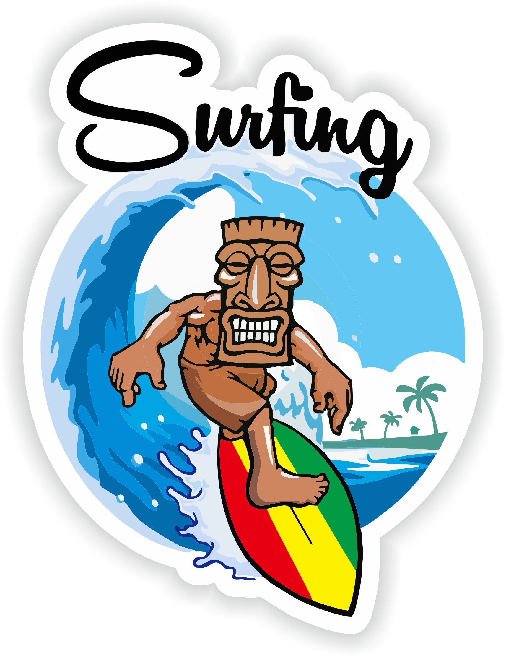 Tiki Surfer Sticker for Bumper Car Van Truck Motorcycle Helmet Toolbox ...