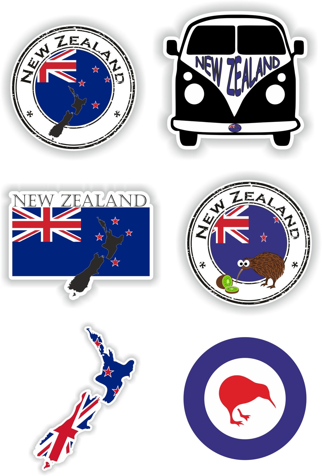 New Zealand Set of Stickers for Laptop Book Water Bottle Fridge Guitar ...