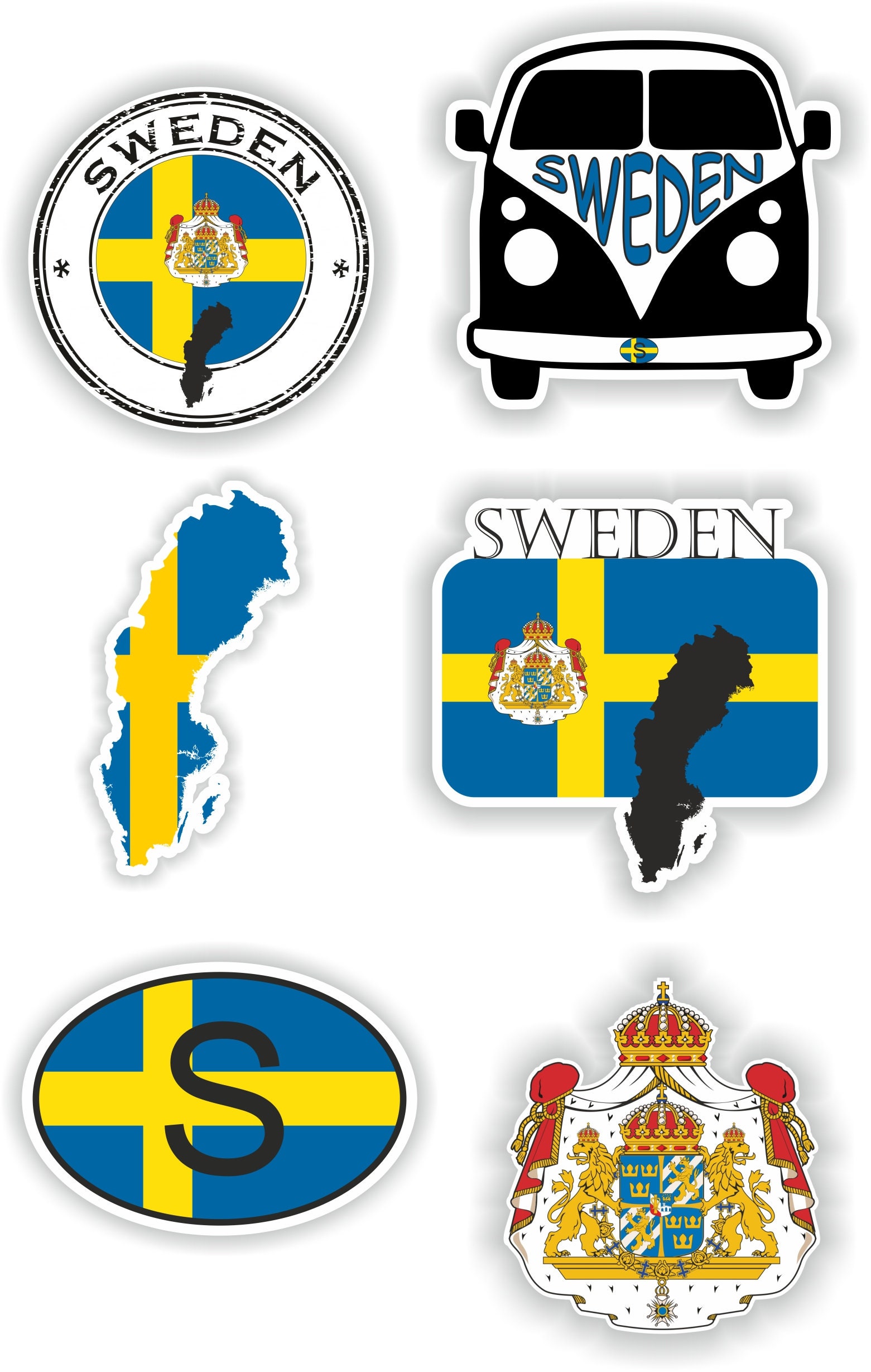 Sweden Set Of Stickers For Laptop Book Water Bottle Fridge Guitar