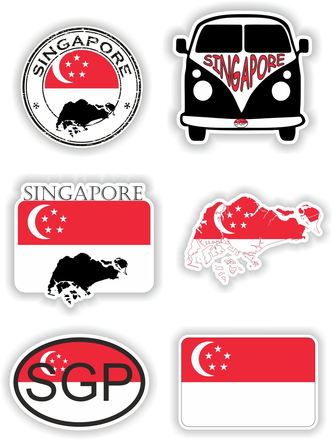 Singapore Set of Stickers for Laptop Book Water Bottle Fridge Guitar ...