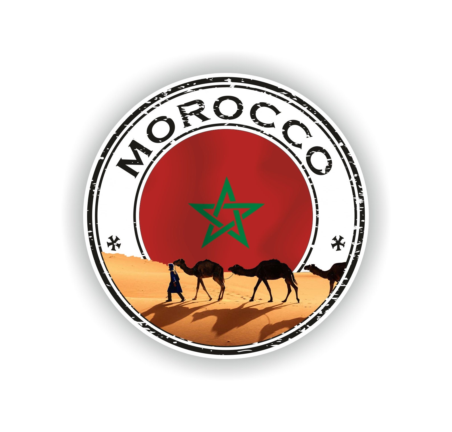 Morocco Seal Sticker Round Flag #02 for Laptop Book Fridge Guitar ...