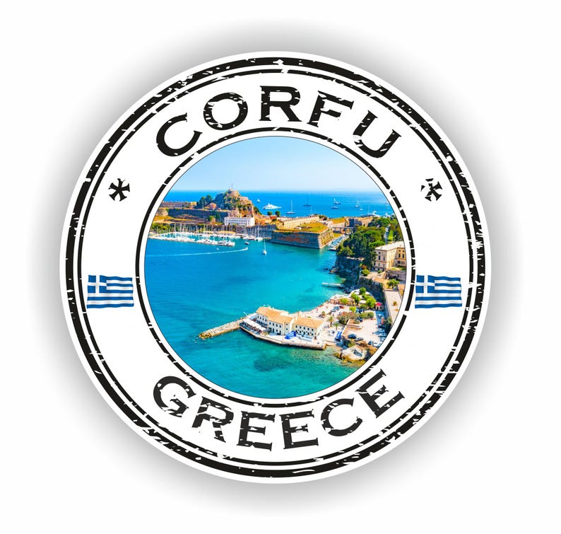Greece Corfu Seal Sticker Round Flag for Laptop Book Fridge Guitar ...