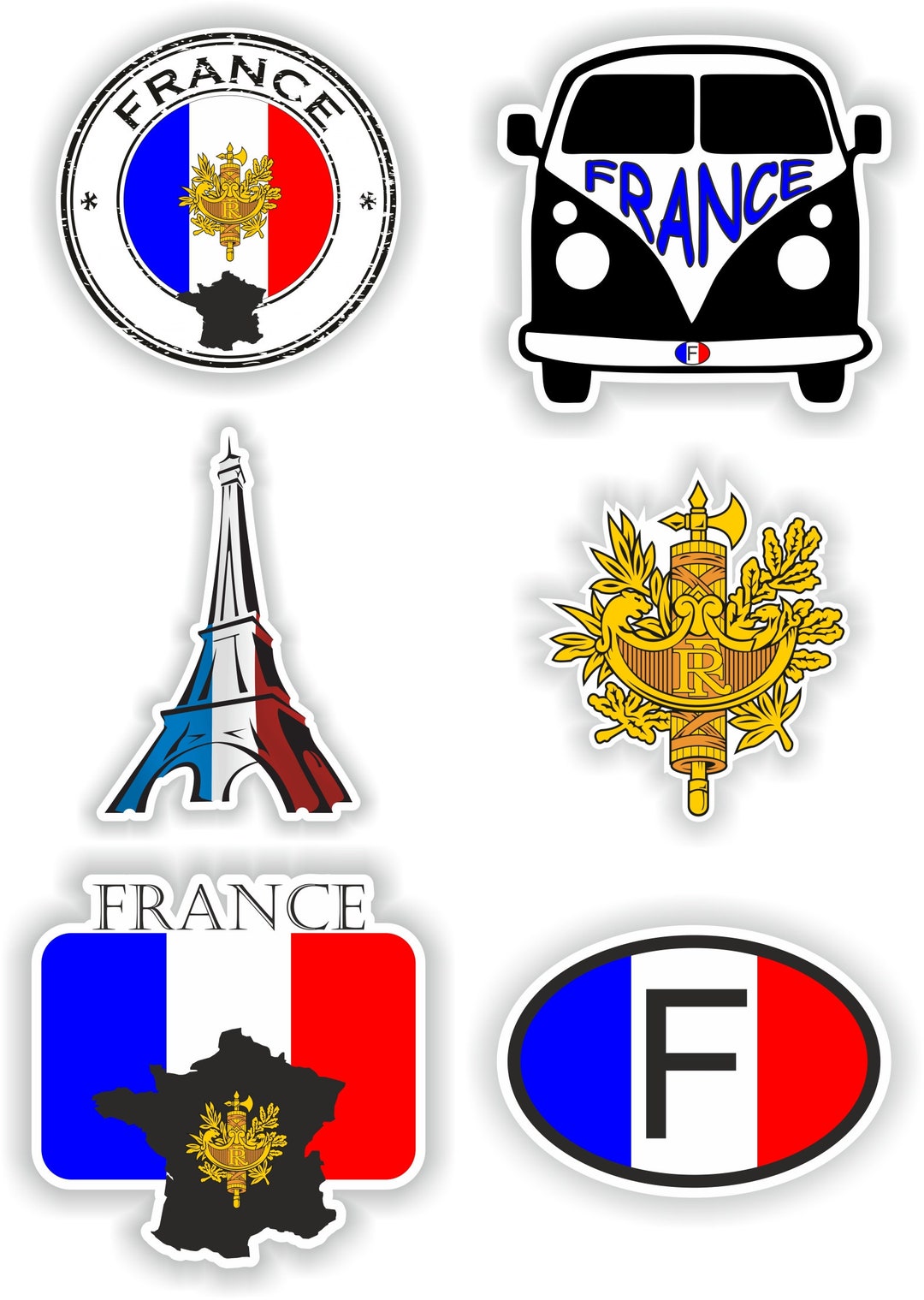 France Set of Stickers for Laptop Book Water Bottle Fridge Guitar ...