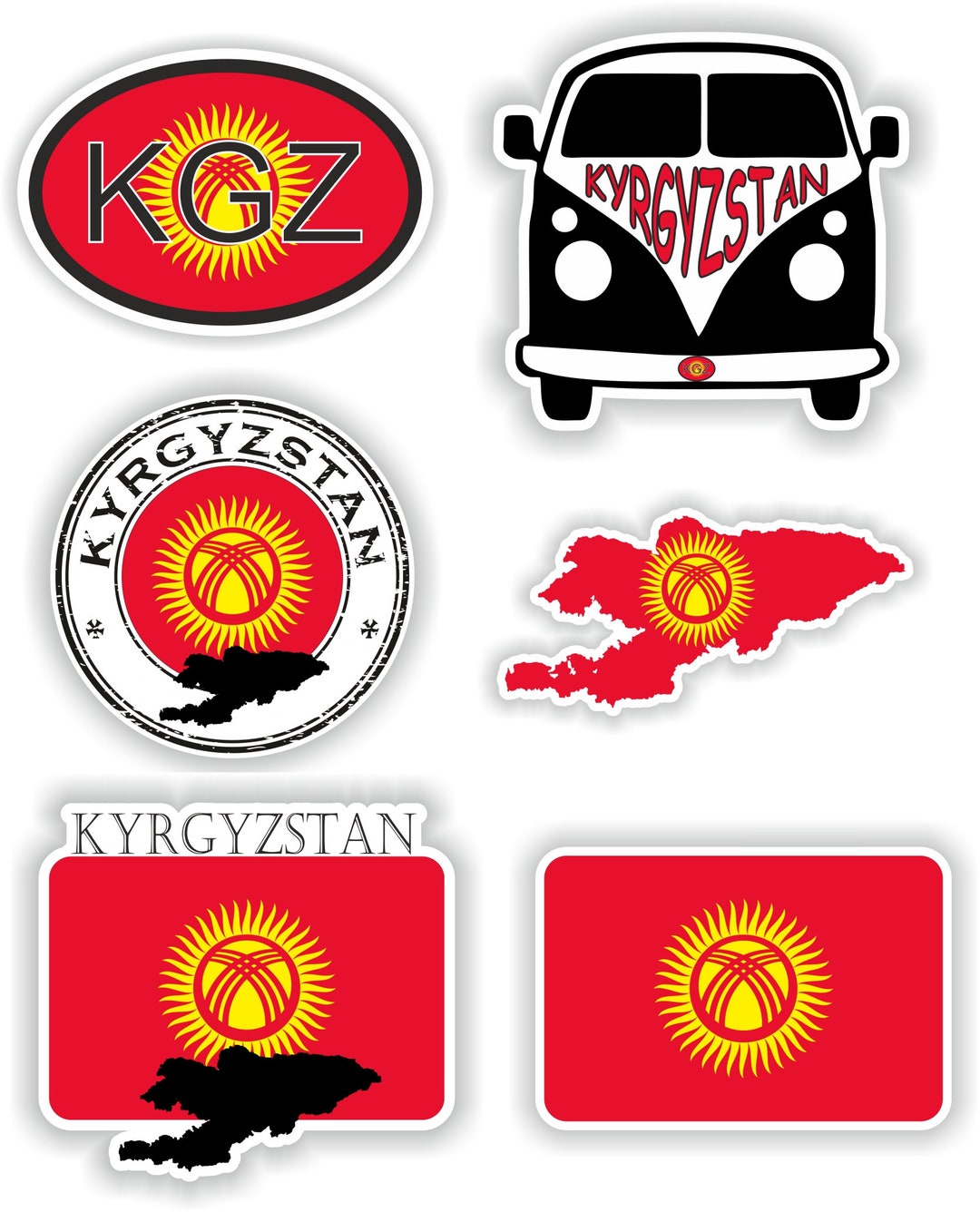 Kyrgyzstan Set of Stickers for Laptop Book Water Bottle Fridge Guitar ...