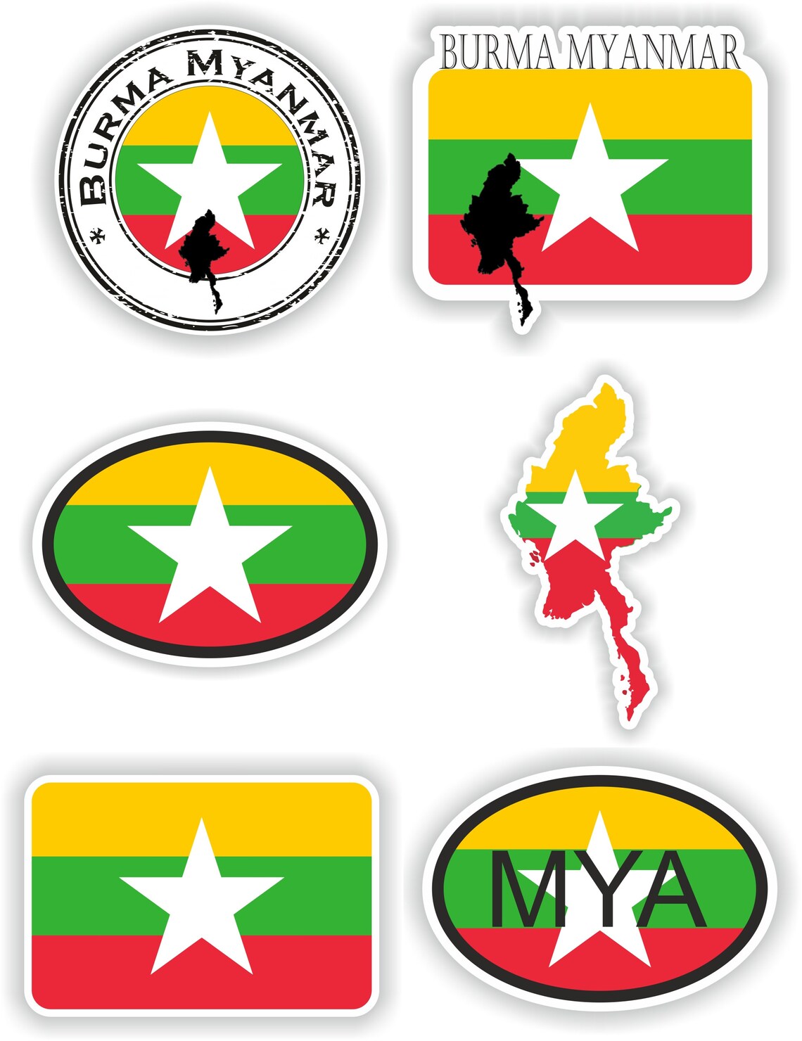 Burma Myanmar Set of Stickers for Laptop Book Water Bottle Fridge ...