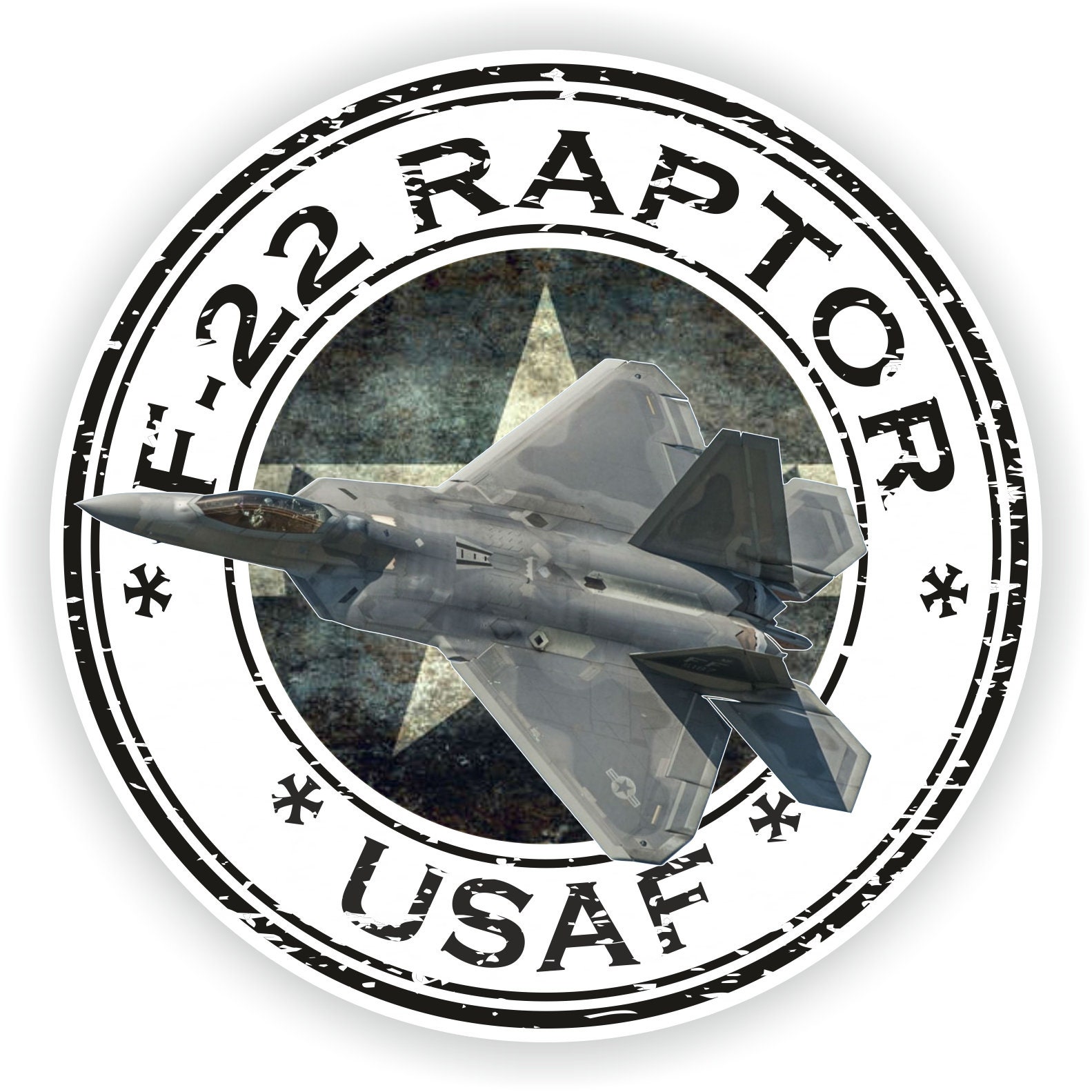 USA F-22 Raptor USAF U.S.A.F. Military Seal Sticker Round Flag for ...