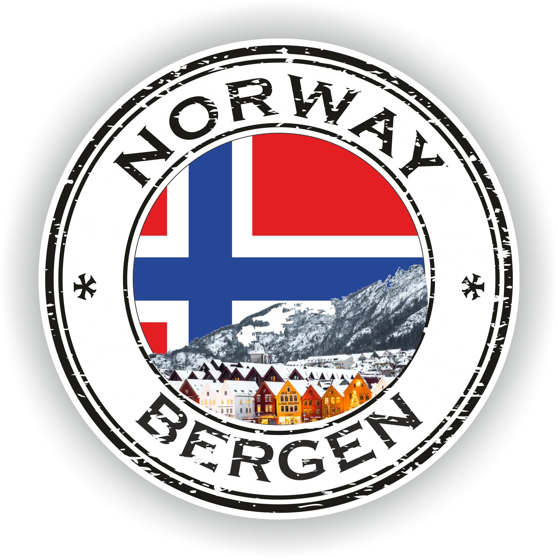 Norway Bergen Seal Sticker Round Flag for Laptop Book Fridge Guitar ...