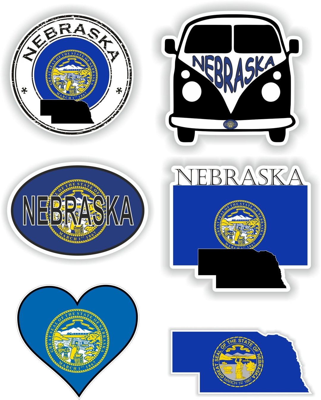 Nebraska Set of Stickers for Laptop Book Water Bottle Fridge Guitar ...